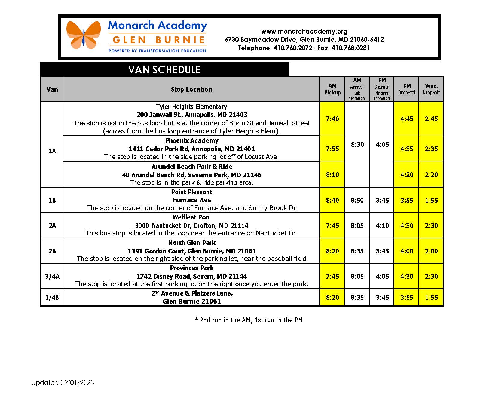Bus Schedule - Monarch Academy Glen Burnie